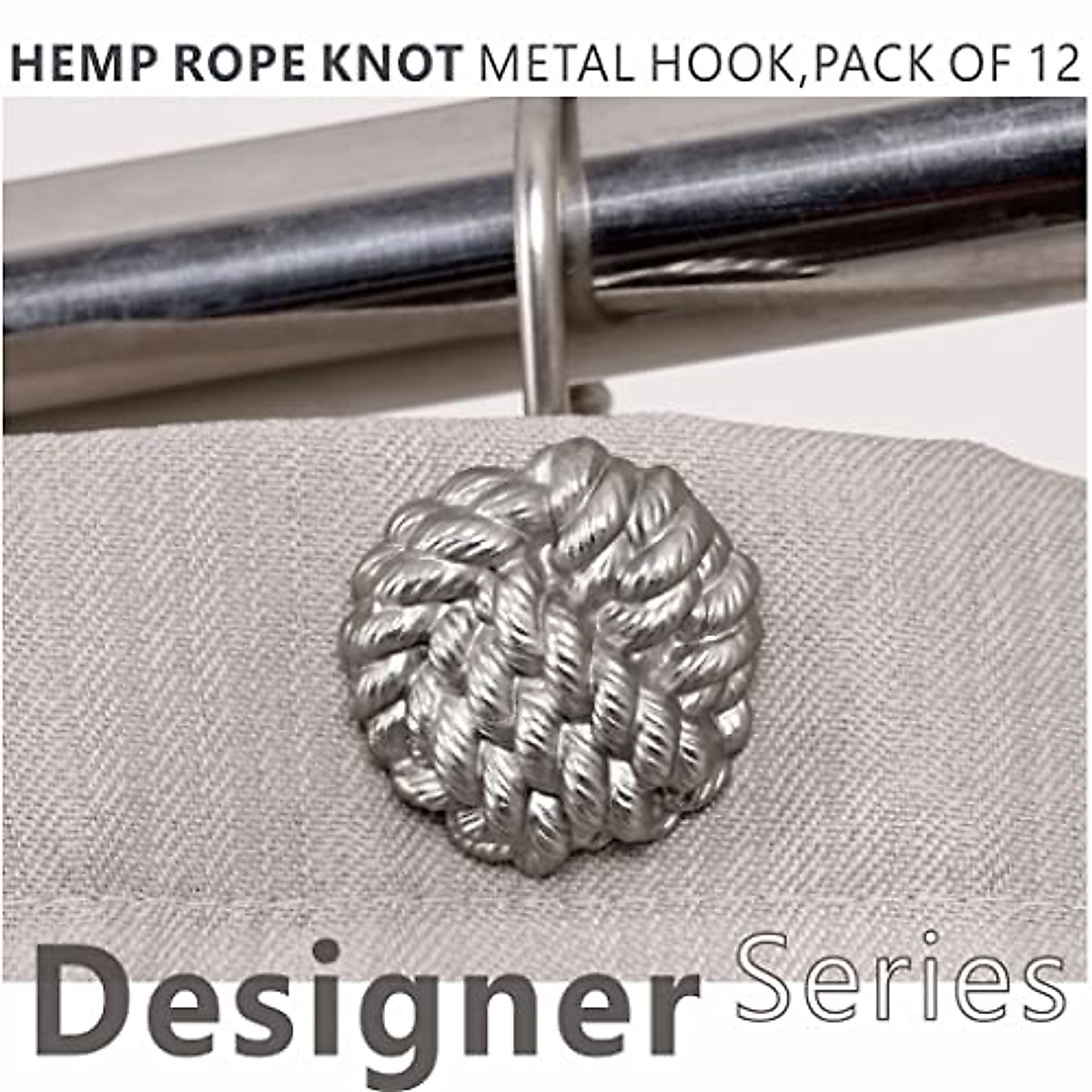 Decorative Shower Curtain Hooks Rings: PopKozzi Rust Proof Matte Nickel Metal Shower Curtain Rings - Boho Nautical Silver Shower Curtain Hangers for Bathroom - Set of 12