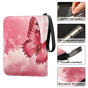 PYBUG Butterfly Trading Card Binder with Nylon Strap 4-Pocket Waterproof PU Leather Card Collection Binder for 400 Cards Sturdy Card Holder Folders for Game Cards,Sports Cards