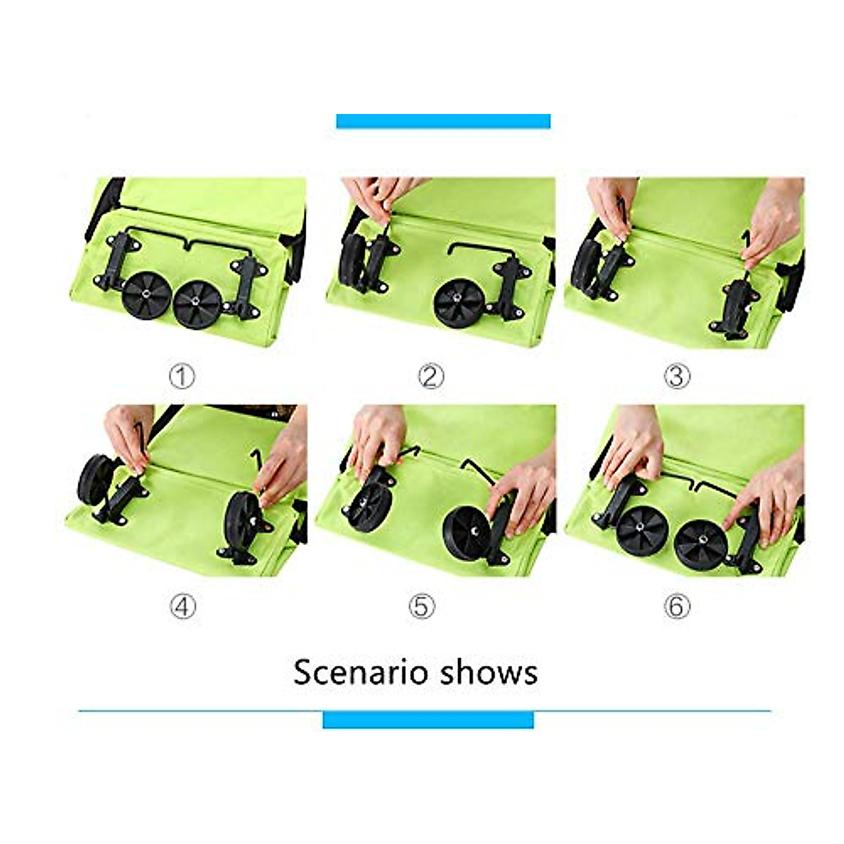 Foldable Shopping Cart Folding Shopping Bag Portable Hand-held Collapsible Sundries Bag Wheeled Folding Shopping Cart Collapsible Food bag With Wheels, Green