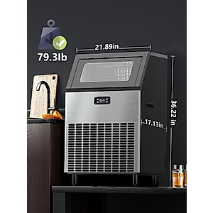 Joy Pebble Ice Maker Commercial, 200lbs/24H/8,800pcs, 90 Cubes/Cycle, Ice Size Control,24H Timer,Freestanding Ice Maker Machine Under Counter for Restaurant, Bar, Office, Home Partie