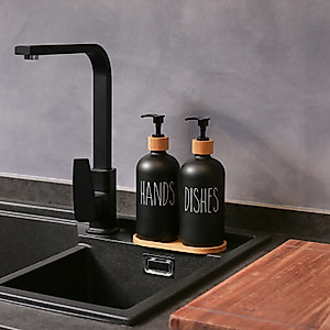 MOMEEMO Matte Black Glass Soap Dispenser Set - Hand and Dish Soap Dispensers Suitable for Rustic Kitchen Decor (Black)