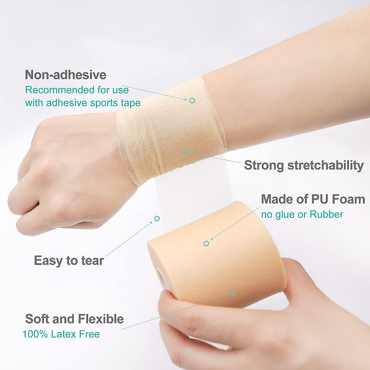 Dimora White Athletic Tapel and Pre-wrap Tape - No Sticky Residue, Easy Tear Athletic Tapes & Wraps, Gymnastics Tape for Athletes, Customizable Support and Skin-Friendly Comfort