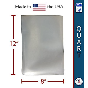 PackFreshUSA: Quart Vacuum Sealer Bags (8" x 12") - Pre-Cut - BPA Free - Heavy Duty - Heat Sealable - Commercial Grade - Meal Prep - Sous Vide - Made in USA - 100 Pack