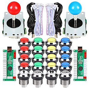 EG STARTS 2 Player Arcade Contest DIY Kits USB Encoder To PC Joystick + 8 Ways Sticker + Chrome Plating LED Illuminated Push Button 1 & 2 Player Coin Buttons For Arcade Mame Raspberry Pi Games