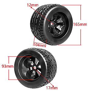 HobbyPark Pre-Glued 6.5" Tall 17mm Hex RC Street Tires and Wheels for Traxxas E-Revo 2.0 Sledge T-Maxx 3.3 Arrma Kraton 6s Notorious Redcat Kaiju Shredder 1/8 Monster Truck (Set of 4)