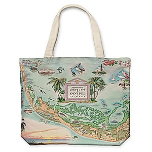 Xplorer Maps Sanibel-Captiva Island map Canvas Tote Bag with Handles, Cloth Grocery Shopping Bag, Reusable & Eco-friendly Bag, 100% Cotton, Washable, 18 wide x 15 tall