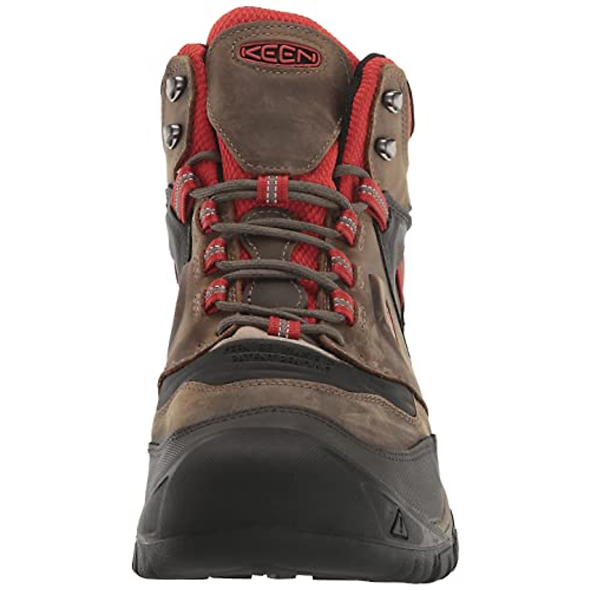 KEEN Men's Ridge Flex Mid Height Waterproof Hiking Boots, Dark Olive/Ketchup, 10.5