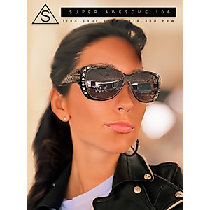 SA106 Polarized 55mm Fit Over OTG Butterfly Rhinestone Diva Sunglasses Shiny Black