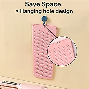 Heat Resistant Silicone Mat with Hanging Hole Style, Straightener Heat Resistant Travel Mat & Pouch for Curling Iron, Hair Straightener, Flat Iron and Other Hot Hair Styling Tools, 11X5 Inches, Pink