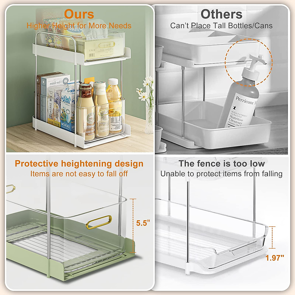 submatches 2-Tier Clear Under Sink Organizer and Storage -Multi-Purpose Bathroom Cabinet organizer, Pull Out Kitchen Pantry Organization and Storage