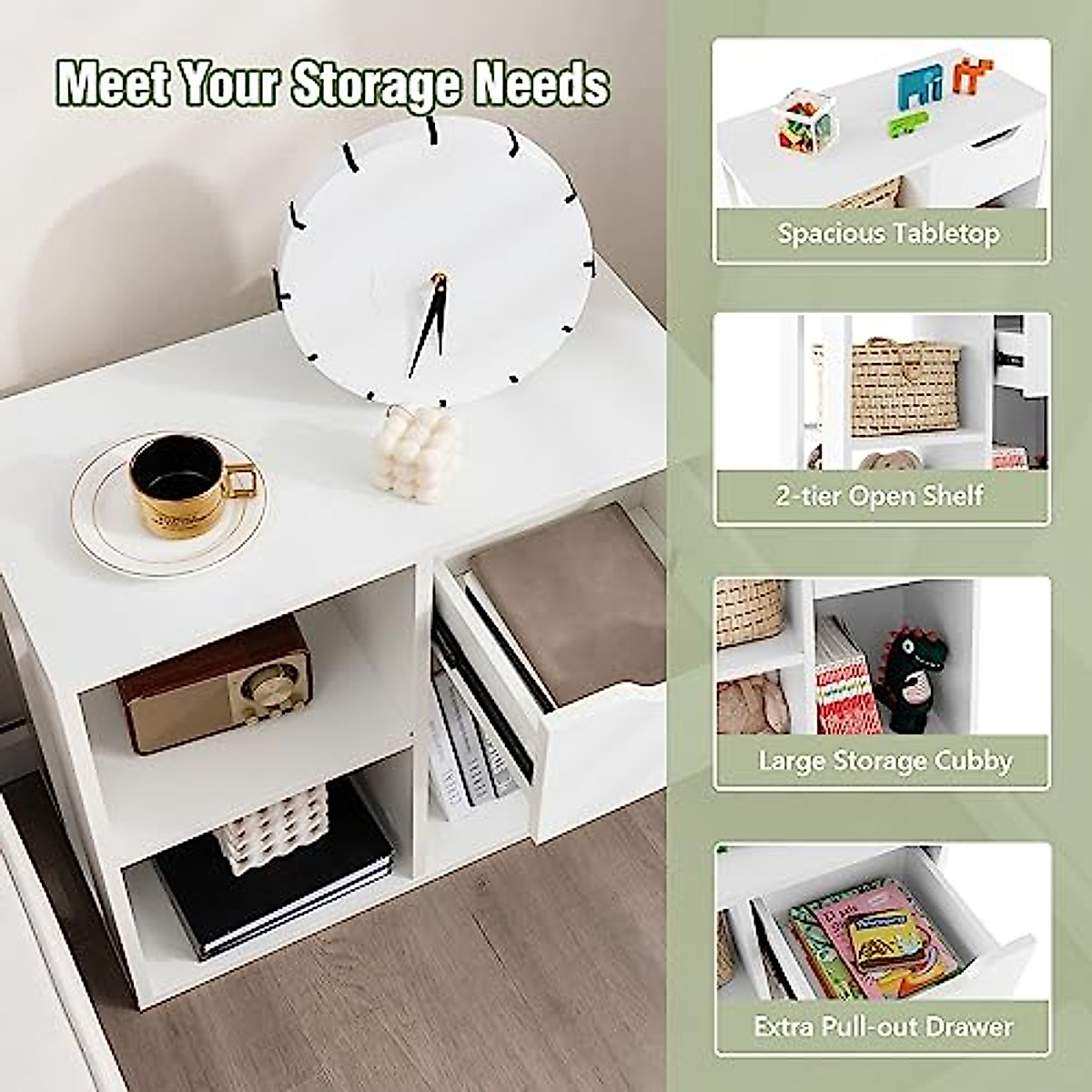 Giantex 3 Cube Bookcase with Drawer White, 21" Wooden Floor Standing Storage Organizer w/Open Storage Cabinet, Freestanding Display Shelf for Bedroom Living Room Kid’s Playroom Reading Nook (1)