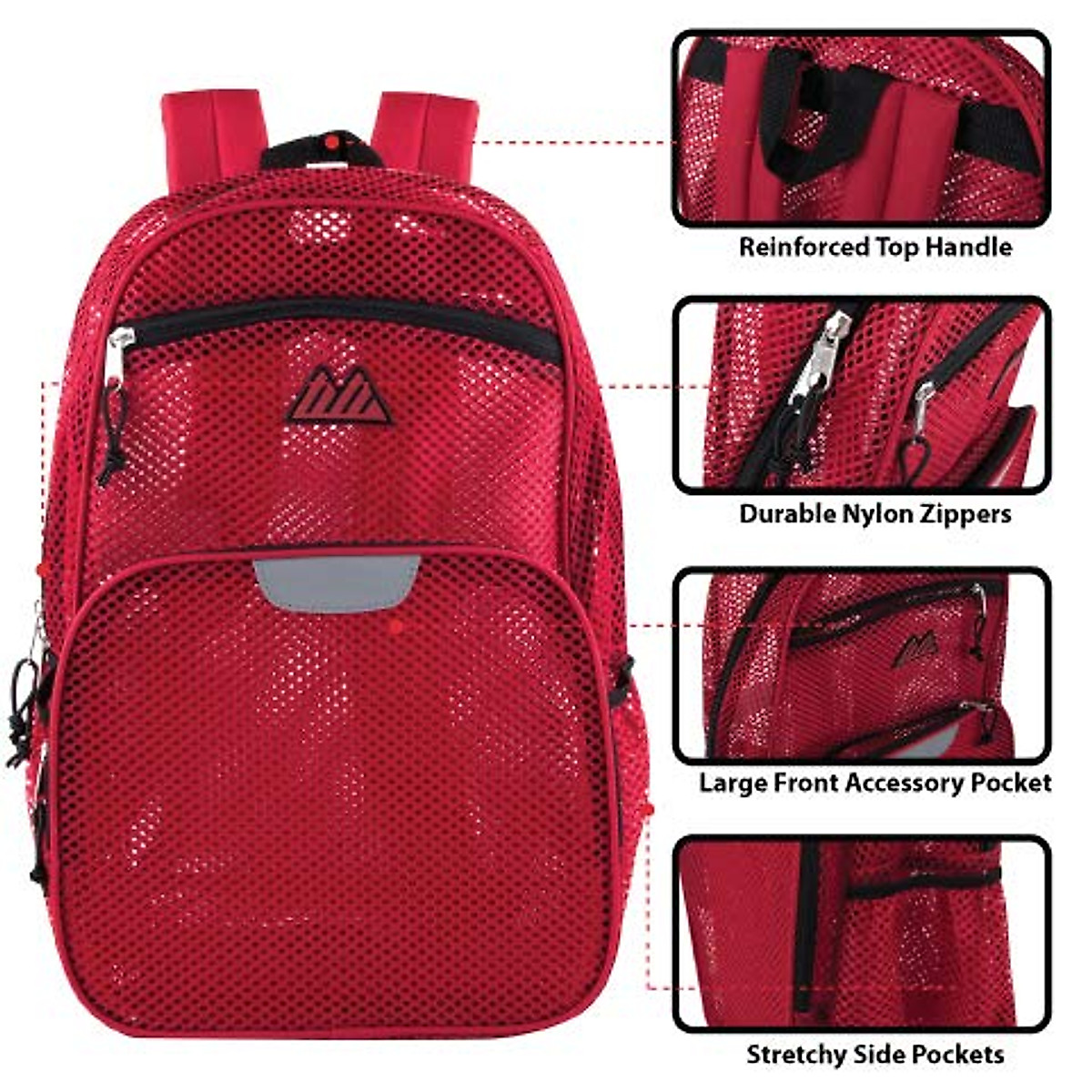 Collapsible Mesh Backpacks for Adults, School, Beach - Backpack with Reflective Strip and Wire Frame for Support (Red) Large