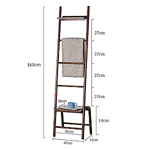 Free Standing Blanket Ladder Towel Drying Rack, Bamboo Towels Rack Stand with Storage Shelf Tall for Bathroom, Bedroom, Brown