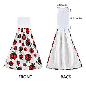 Red Ladybugs Texture 2 Pcs Hanging Kitchen Hand Towels, Hanging Tie Towels with Hook & Loop Washcloth Dishcloths Sets Decorative Absorbent Tea Bar Bath Hand Towel