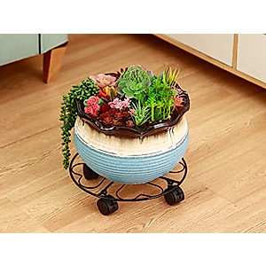 4 Packs Metal Plant Caddy with Wheels 12” Heavy-Duty Wrought Iron Rolling Plant Stands with Casters Indoor and Outdoor Plant Pot Roller Base Plant Movers Saucers with Wheels, Glossy Black