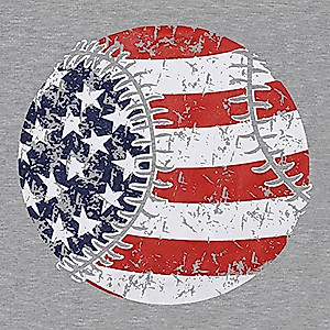 FAYALEQ Women's American Flag Baseball Printed T-Shirt O-Neck Causal Tee Tops Blouse Size L (Gray)