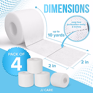JJ CARE Soft Surgical Tape [Pack of 4], 2” x 10 Yards Soft Cloth Tape, Latex-Free Cloth Medical Tape for First Aid, Breathable Cloth Surgical Tape, Hypoallergenic Adhesive