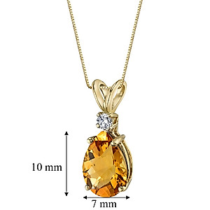 PEORA 14K Yellow Gold Citrine and Diamond Pendant for Women, Natural Gemstone Birthstone Teardrop Solitaire, 1.60 Carats total Pear Shape AAA Grade