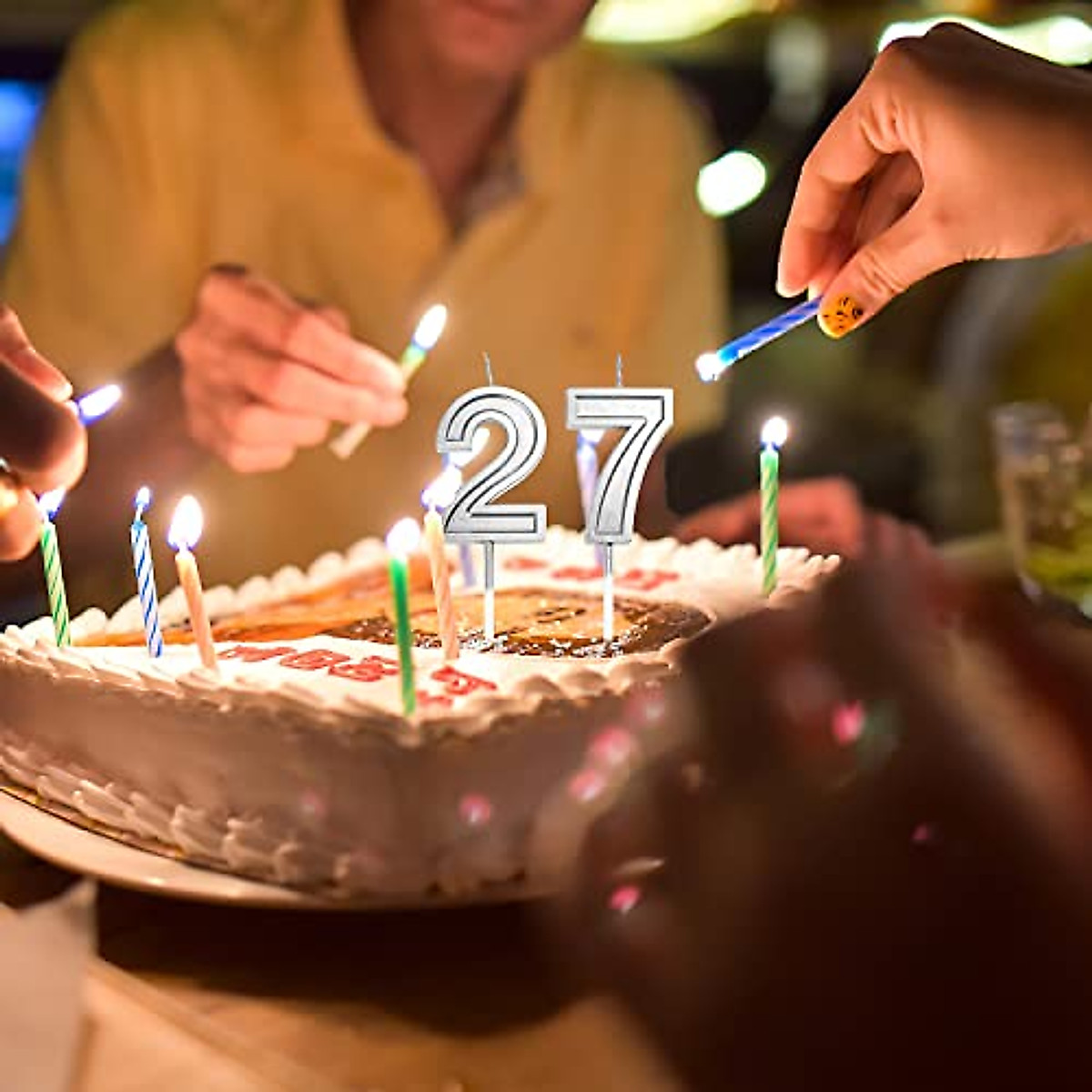 27th Birthday Candles Cake Numeral Candles Happy Birthday Cake Candles Topper Decoration for Birthday Wedding Anniversary Celebration Supplies (Silver)