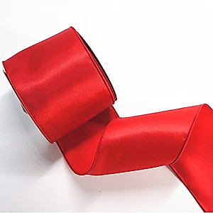 CT CRAFT LLC Satin Wired Ribbon for Christmas, Home Decor, Gift Wrapping, Tree Topper Bow, Wreath, DIY Crafts, 4" x 20 Yards x 1 Rolls - Red