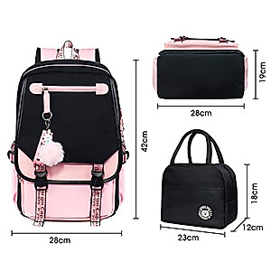 Bevalsa Backpack with Lunch Bag Bookbag Set for Girls Kids Middle High School College Student 21L Casual Daypack Children Schoolbag Bookbag with USB Charging Port (Pink)