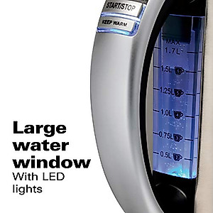 Hamilton Beach 41020R 1.7 Liter Variable Temperature Electric Kettle for Tea and Hot Water, Cordless, Keep Warm, LED Indicator, Auto-Shutoff and Boil-Dry Protection, Stainless Steel