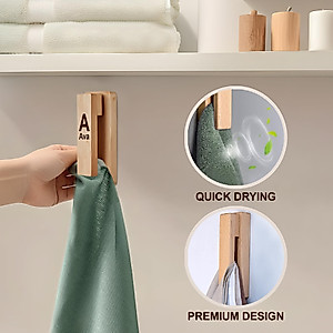 Customized Towel Hooks, Personalized Hand Towel Hooks, Wooden Wall Hooks with Name - 2 Pack Wooden Bath Towel Hook Clip, Coat Rack, Unique Heavy Duty Hooks for Hanging Towels, Hat, Entryway, Robes