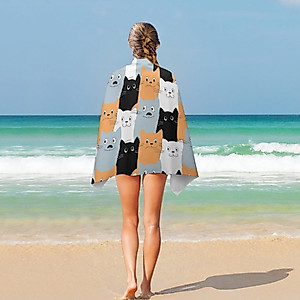 Cute Lovely Cats Microfiber Absorbent Lightweight Beach Towels Fast Dry Oversized Sand Free Beach Blanket 31x51in for Swimming Camping Travel Gym and Yoga