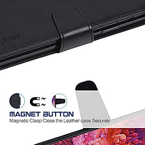 Arae Case for Samsung Galaxy S20 FE 5G PU Leather Wallet Case Cover [Stand Feature] with Wrist Strap and [4-Slots] ID&Credit Cards Pocket for Galaxy S20 FE 5G 6.5 inch - Black