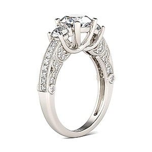 Jeulia Milgrain Three Stone Round Cut Sterling Silver Ring for Women Bride Girlfriend Wife Birthday Gift with Jewelry Box (8)