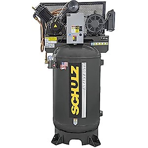 Schulz 7580VV30X-3 V-Series Piston Air Compressor, 80 Gallon Vertical Tank, 30 CFM, 175 PSI Max Working Pressure, 7.5 Horsepower, 3 Phase, 208-230/460V, Up to 960 RPM, Cast Iron Construction Black