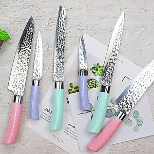 Kitchen Knives Set, High Carbon Stainless Steel Knife Set 7PCS, Super Sharp Cutlery Knife Set with Clear Acrylic Stand, Knife Block Set (Pink)