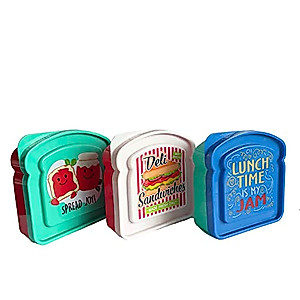 Set of 3 Food Storage Sandwich Containers, 2 cups / 16 oz / 490 ml - 3 Different Designs. Great for Meal Prep. Kids or Adult Lunch Box - BPA Free and Reusable
