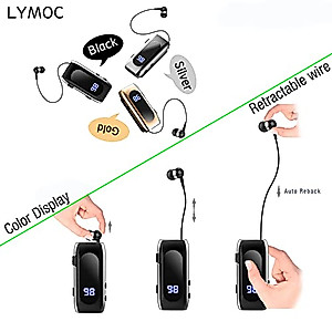 Lymoc Newest Retractable Bluetooth Headphones,Collar Clip Bluetooth Headsets Wireless Earphone Battery Display Quick Charger Handsfree Earbuds v5.2 with Microphone for Cell Phone