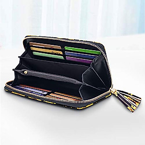 Women Wallets Multi Card Case Wallet Clutch Wallet Card Holder Organizer Ladies Purse Floral Tassel Wrist strap Purse,Sunflower