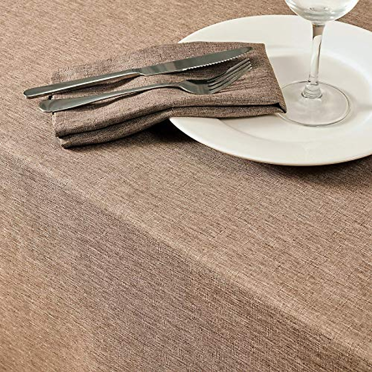 Mebakuk Rectangle Table Cloth Linen Farmhouse Tablecloth Waterproof Anti-Shrink Soft and Wrinkle Resistant Decorative Fabric Table Cover for Kitchen (Oblong 52 x 70 Inch (4-6 Seats), Flaxen)