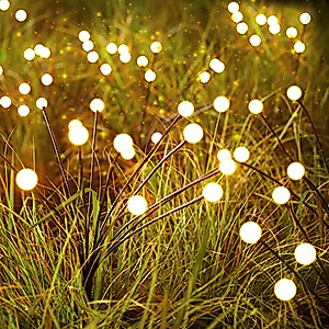 Solar Garden Lights - 4 Pack 12 LED Solar Firefly Lights with 2 Lighting Mode, Sway by Wind, Waterproof Solar Decorative Lights, Solar Outdoor Lights for Yard Patio Walkway Decoration, Warm White