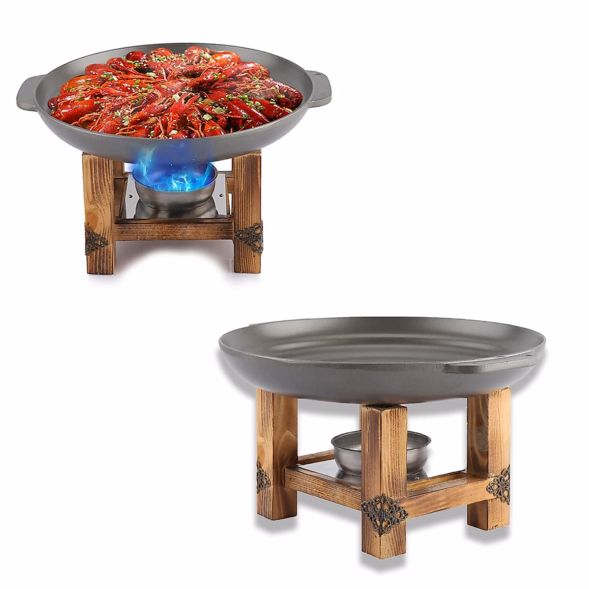 BBQ Round Roasting Tray, luminum Ceramic Plate Non Stick Grill Plate Barbecue Skewers Chafing Dish Party Buffet Pan Cookware for Barbecues, Camping, Durable and Reusable (2L)