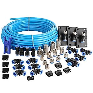 WYNNsky Shop Air Line Kit, 3/8 Inch (9.5MM) OD × 60 Feet Nylon Compressed Air Pipe, 200PSI, Cutter, Tees, Mounting clips, Connectors, 49PCS Garage Air Compressor Accessories Master Kit