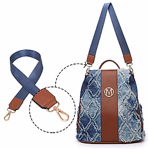 MKP Women Fashion Backpack Purse Jean Denim Handbag Anti-Theft Rucksack Travel College Shoulder Bag with Wristlet