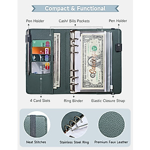 A6 Budget Binder with 10 Zipper Envelopes, PU Leather Money Binder Organizer for Cash Envelope Binder for Budgeting, Savings Binder with Budget Sheets & Stickers, Budget Organizer for Cash