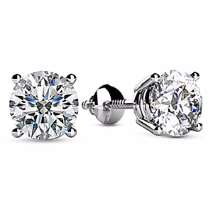 Houston Diamond District 1/2 0.5 Carat Natural Round Brilliant Solitaire Stud Earrings for Women 14K White Gold 4 Prong Screw Back (G-H Color SI2-I1 Clarity)