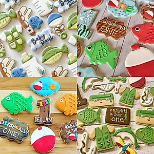Gone Fishing Cookie Cutter Set with Stainless Steel Sports Jersey, Fish, Candy Cane, Fishing Bobber for Fisherman Fishing Themed Party Supplies