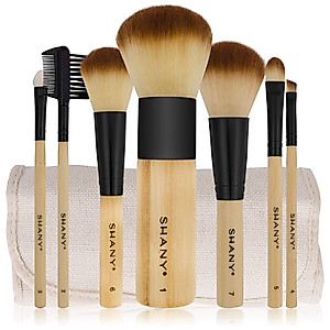 SHANY Bamboo Makeup Brush Set - Vegan Professional Makeup Brushes With Premium Synthetic Hair & Cotton Pouch for Easy Brush Storage - 7pc