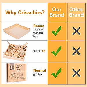 Sensory Bin Tools with Wooden Box, Montessori Toys for Toddlers, Sensory Toys, Set of 12 Wooden Scoops and Wooden Tongs for Transfer Work and Fine Motor Learning, Motor Skills Development