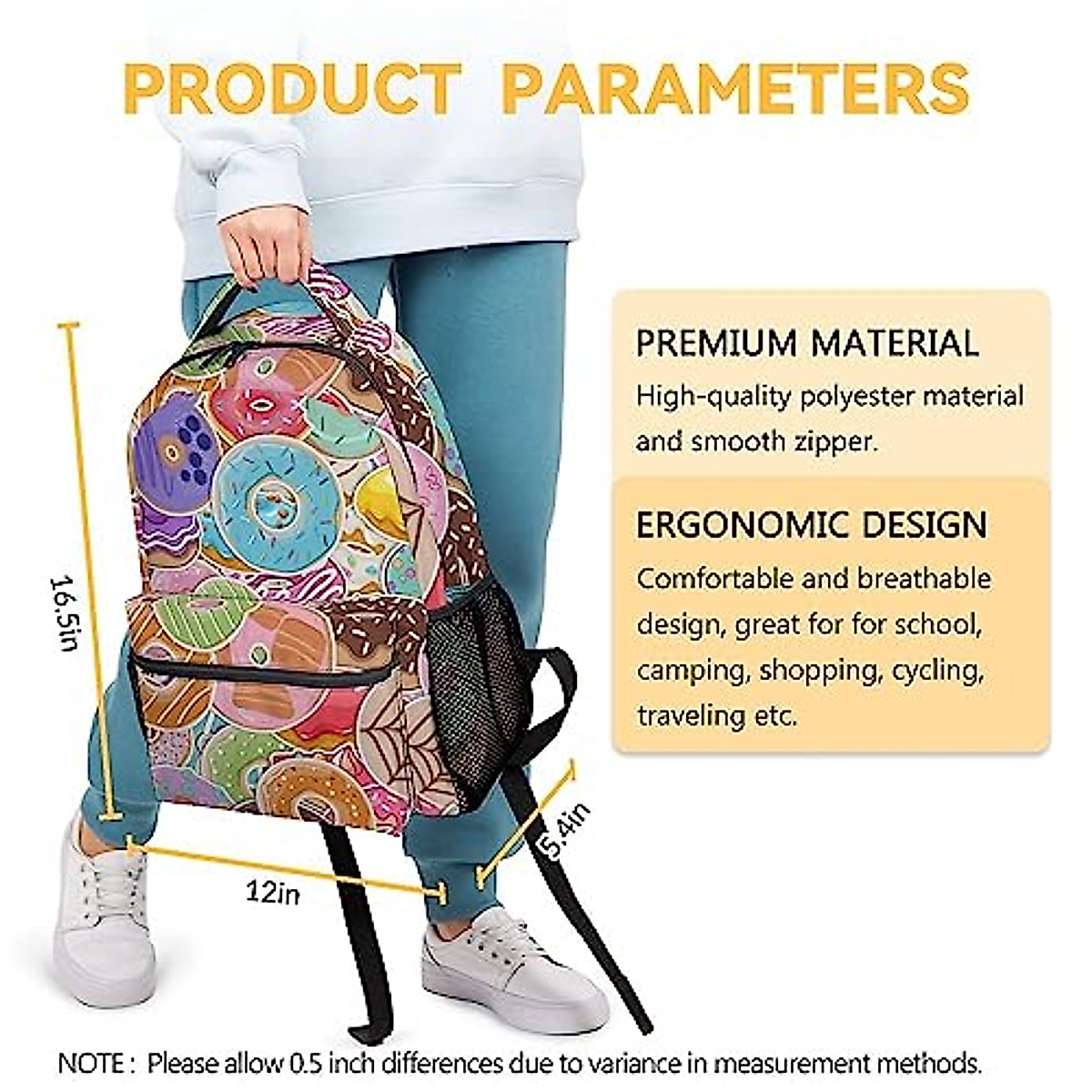 KNOWPHST Donut Backpacks for Girls, Boys - 16 Inch Cute Backpack for School - Colorful, Large Capacity, Durable, Lightweight Bookbag for Kids Travel