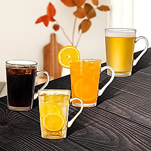 Glass Coffee Mugs Tea Cups - 14 Oz Clear Glass Mug with Lid and Straw Set Of 4 Dishwasher Safe Glass Coffee Cups - Elegant Lovely Gifts for Anniversary Weddings Housewarming Christmas Birthday