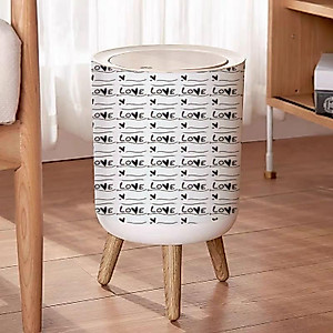 Small Trash Can with Lid for Bathroom Kitchen Office Diaper Black hearts love tile textures set about black white seamless Cute Bedroom Garbage Trash Bin Dog Proof Waste Basket Cute Decorative