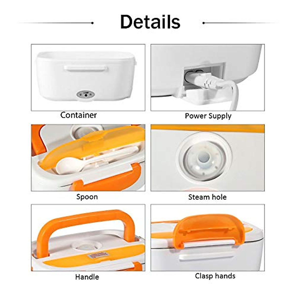 INVODA Electric Lunch Box 110V Food Heating Lunch Hot Box Portable Insulated Bento Box Electric Lunch Container for Office Travel Home (Orange)