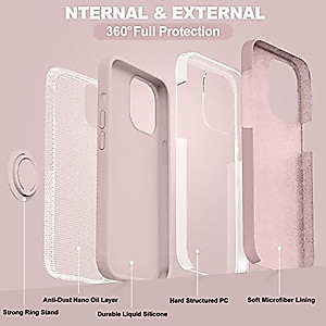 MOCCA Compatible with iPhone 14 Pro Max Case with Ring Stand | Super Soft Microfiber Lining | Full-Body Anti-Scratch Liquid Silicone Phone Case for iPhone 14 Pro Max Women Girls 6.7inch - Pink Sand